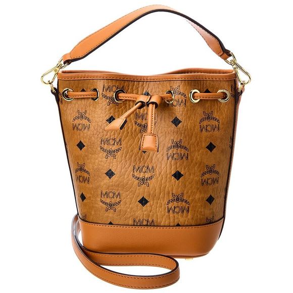 MCM | Bags | Mcm Dessau Mini Drawstring Visetos Bucket Bag Brown | Poshmark